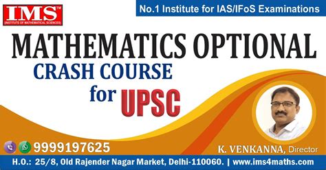 Mathematics Optional Crash Course For Upsc Ims4maths By K Venkanna Sir