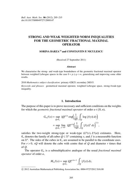 Pdf Strong And Weak Weighted Norm Inequalities For The Geometric