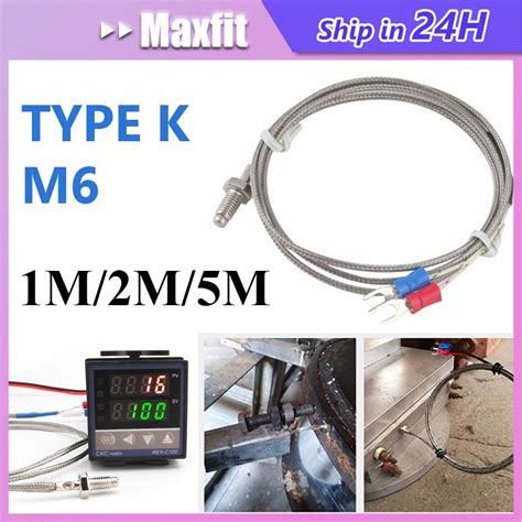 Jual 1 2 5METER M6 Thermo Couple ThermoCouple Type K Kawat Pengukur Suhu PT100 RTD