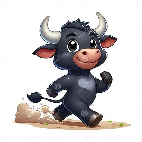 Cute Cartoon Black Bull Isolated On A White Background Suitable For