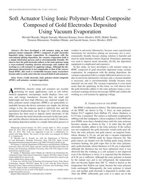 Pdf Soft Actuator Using Ionic Polymermetal Composite Composed Of Gold Electrodes Deposited