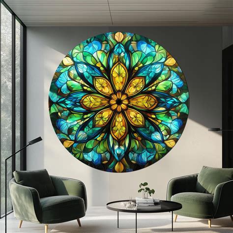 Stained Glass Print Tempered Glass Circle Art Modern Round Wall Decor