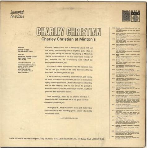 Charlie Christian Charley Christian At Mintons Uk Vinyl Lp Album Lp