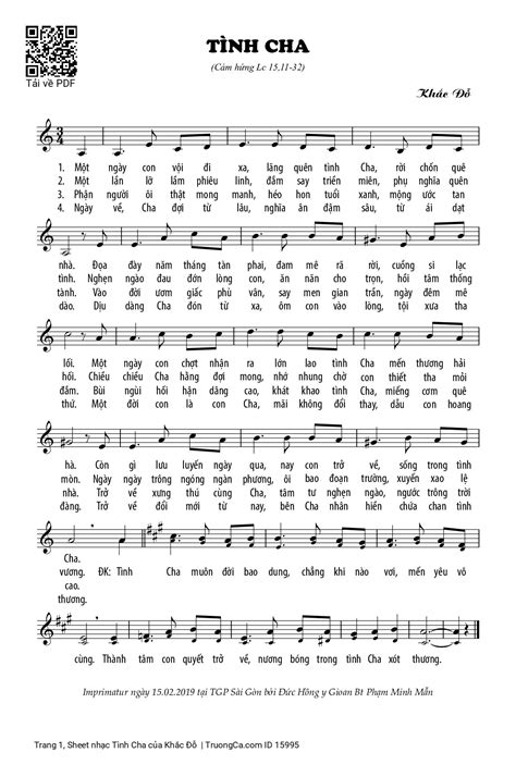 Sheet Tình Cha PDF Khắc Đỗ lời hợp âm nốt nhạc
