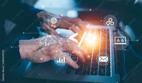 Business People Using Laptops With Code Html And Programming On Screen Laptop Programmers