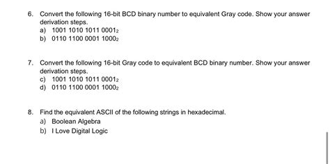 Solved 6 Convert The Following 16 Bit Bcd Binary Number To
