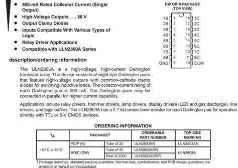 High Current Darlington Transistor Array Uln2803adw1 For Industrial And