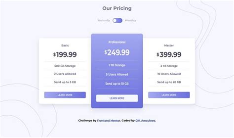 frontend mentor responsive pricing component built with html css and