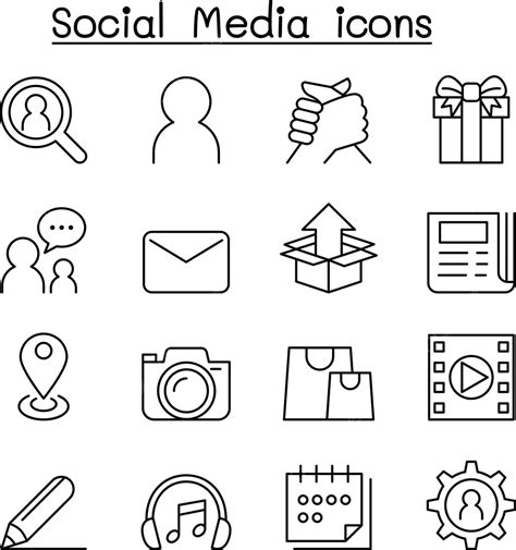 Set Of Thin Line Style Icons For Social Media And Social Networking Vector Style Friendship