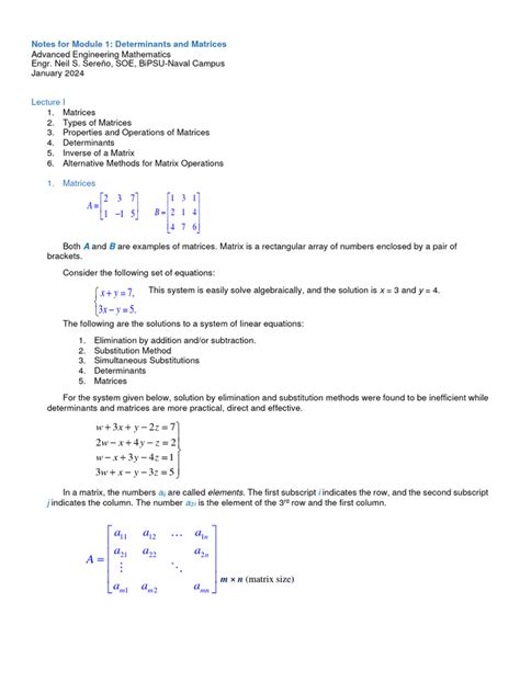Notes 1 For Determinants And Matrices Pdf