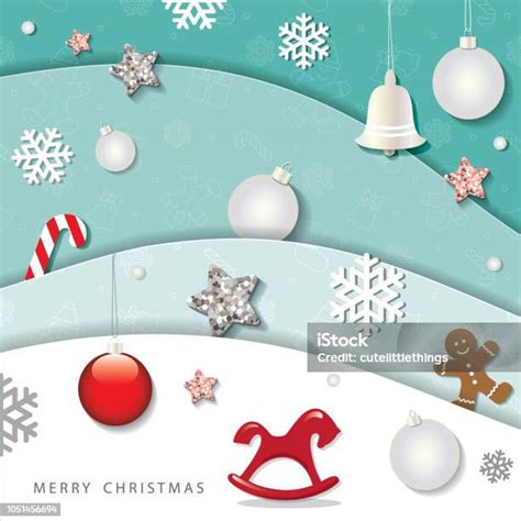 크리스마스 그리고 새 해 복 많이 받으세요 겨울 배경입니다 장식 요소와 3d 종이 컷아웃 레이어 말에 대한 스톡 벡터 아트 및