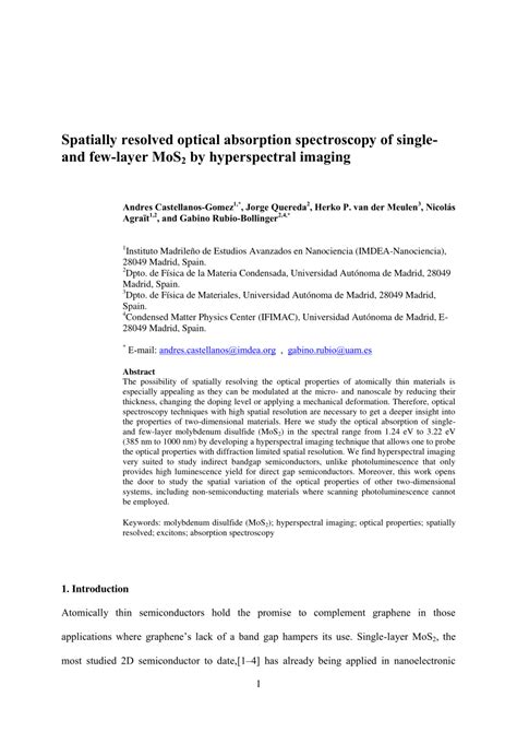 Pdf Spatially Resolved Optical Absorption Spectroscopy Of Single And Few Layer Mos2 By