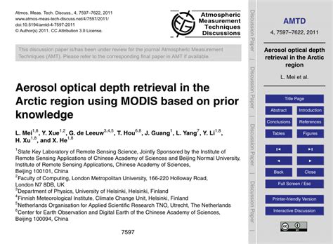 Pdf Aerosol Optical Depth Retrieval In The Arctic Region Using Modis Based On Prior Knowledge