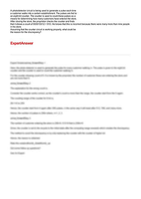 Solution Solution For A Photodetector Circuit Is Being Used To Generate A Pulse Each Time A