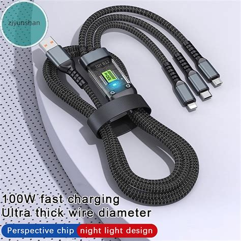 Dây Cáp Sạc Nhanh USB Sang Type C Micro Trong Suốt 3 Trong 1 ziyunshan 100W 5A Cho Điện Thoại