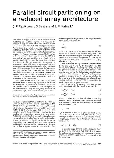 Pdf Parallel Circuit Partitioning On A Reduced Array Architecture Ravikumar Cp