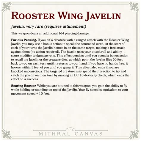 Rooster Wing Javelin Javelin The Mithral Canvas 5e Rdndhomebrew Rooster Wing Javelin Javelin The Mithral Canvas 5e Rdndhomebrew