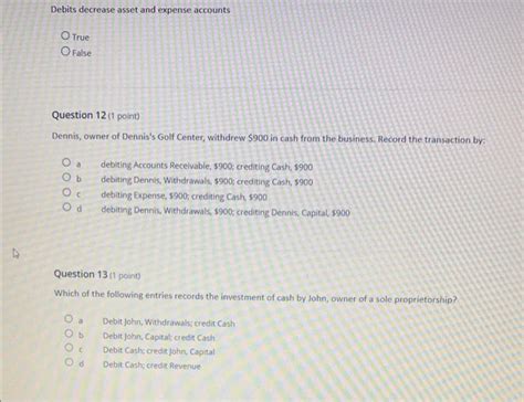 Solved Debits Decrease Asset And Expense Accounts True False