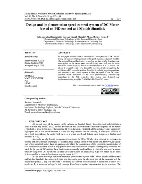 Pdf Design And Implementation Speed Control System Of Dc Motor Based