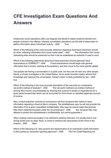 CFE Investigation Exam Questions And Answers CFE INVESTIGATION Stuvia US