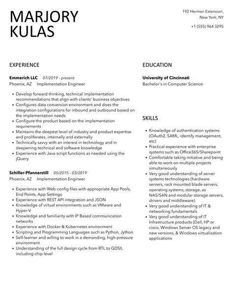 Implementation Engineer Resume Samples Velvet Jobs