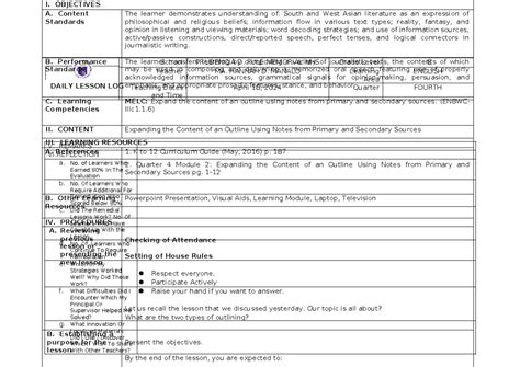 Expanding The Content Of An Outline Using Notes From Primary And Secondary Sources Daily