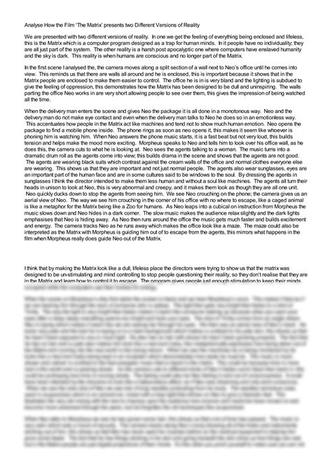 SOLUTION Analyse How The Film The Matrix Presents Two Different Versions Of Reality Studypool