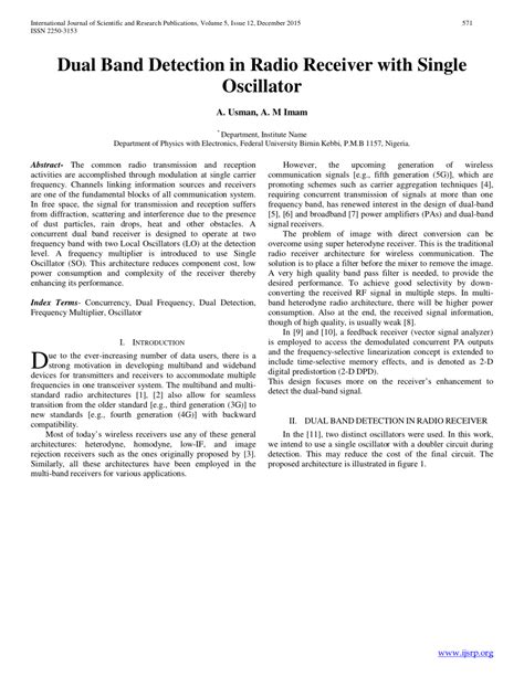 Pdf Dual Band Detection In Radio Receiver With Single Oscillator