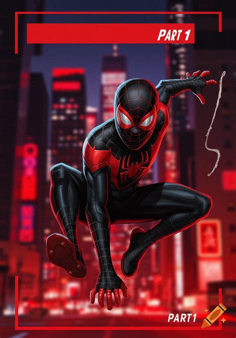 Miles Morales Spider Man Crouches Dynamically In A Comic Art Style