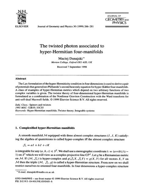 The Twisted Photon Associated To Hyper Hermitian Four Manifolds Pdf Differential Form