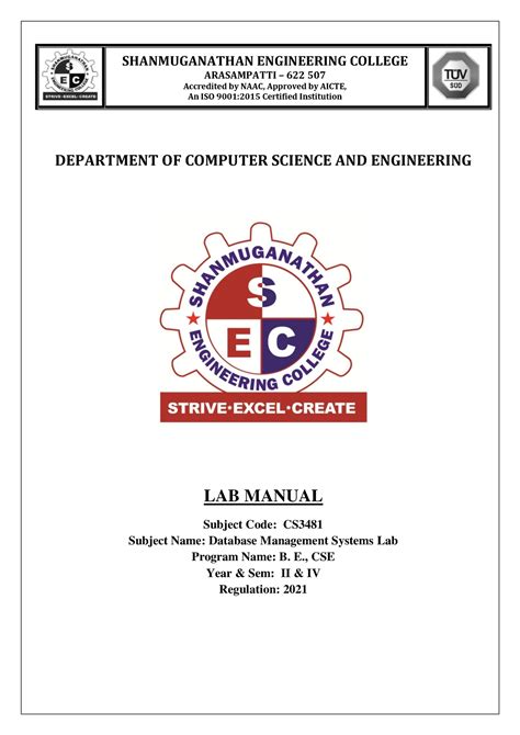 CS3481 DBMS Lab Manual 1 To 9 DEPARTMENT OF COMPUTER SCIENCE AND