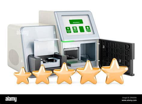 Dna Sequencer With Five Golden Stars 3d Rendering Isolated On White