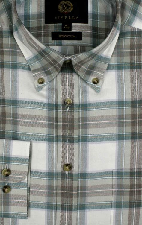 Viyella Cotton Stewart Dress Muted Tartan Classic Fit Shirt With Button