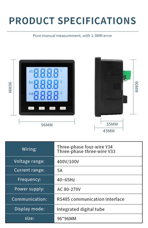 V Phase Power Meter Rs A Digital Multi Function Lcd Ac Current Panel Meter Ammeter
