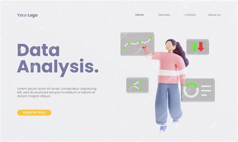Premium Psd 3d Render Character Landing Template Data Analysis