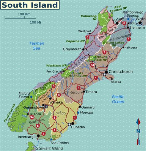 South Island New Zealand Map Printable