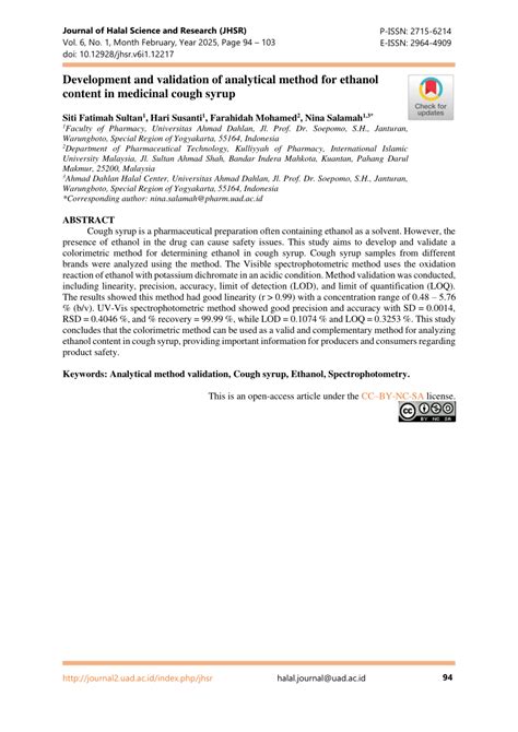 Pdf Development Of Ethanol Analysis In Cough Syrup Medicine By Colorimetric Method