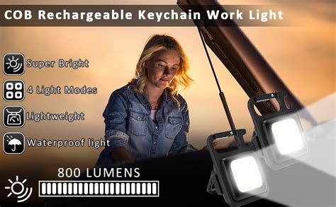 Makdak Cob Work Light Keychain Flashlights 4 Modes 1600lumen Mini Emergency Lights With Folding