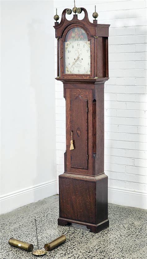 Lot Late George Iii Inlaid Oak Longcase Clock With Two Train Movement