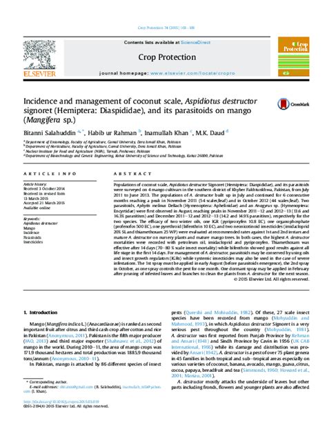 Pdf Incidence And Management Of Coconut Scale Aspidiotus Destructor