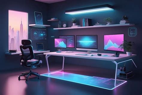 Premium Photo A Futuristic Home Office Setup With Holographic
