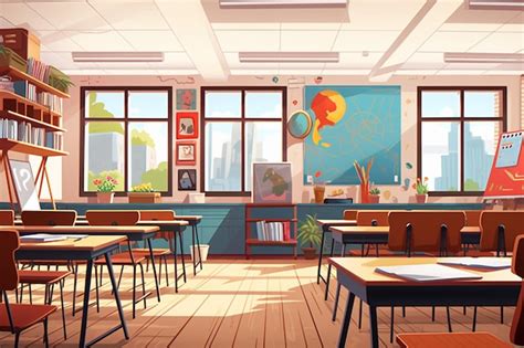 School Classroom In Anime Style Premium Ai Generated Image