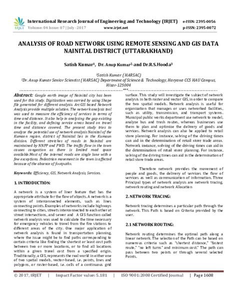 Pdf Analysis Of Road Network Using Remote Sensing And Gis Data Nainital District Uttarakhand