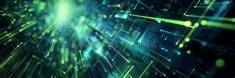 Abstract Green Digital Data Streams Background With Futuristic Technology And Connectivity