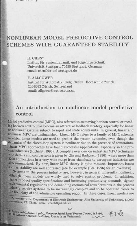 Pdf Nonlinear Model Based Process Control