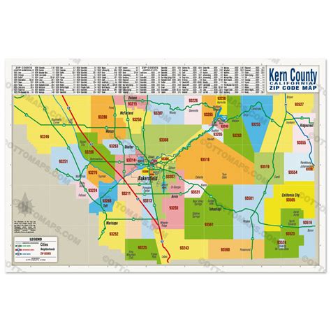 Kern County Zip Code Map Poster Prints Otto Maps