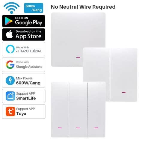 E Life Smart Store Tuya Smart Wifi Switch V Gang No Neutral Wire Required Wall Light