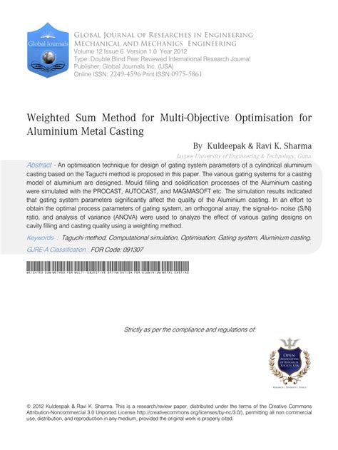 pdf weighted sum method for multi objective optimisation for