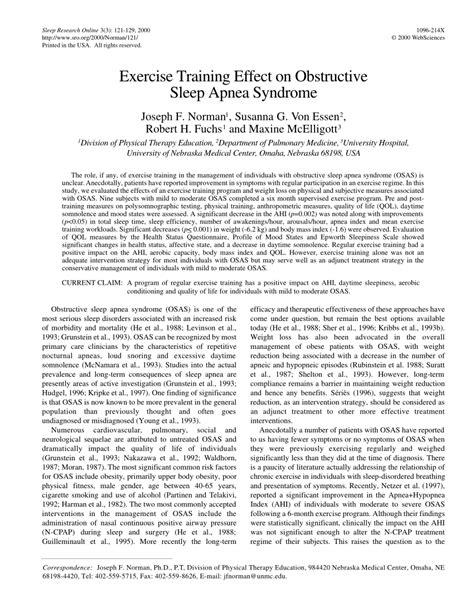 Pdf Exercise Training Effect On Obstructive Sleep Apnea Syndrome