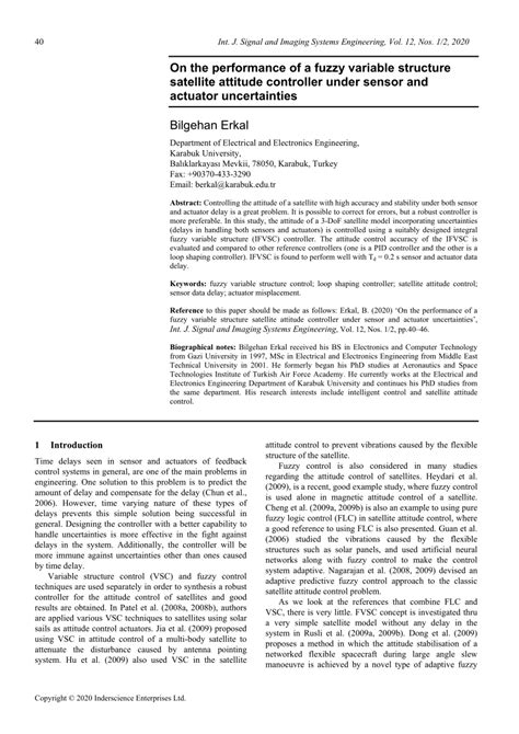 Pdf On The Performance Of A Fuzzy Variable Structure Satellite Attitude Controller Under